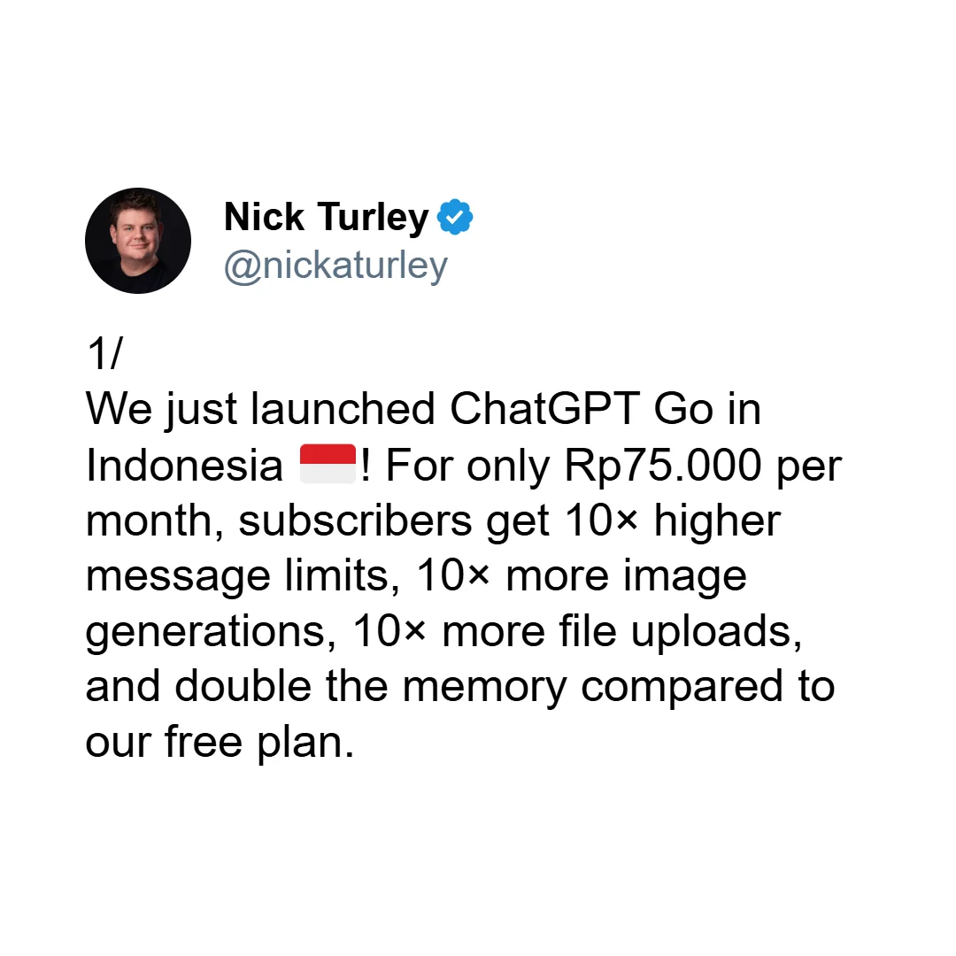 ChatGPT Go Indonesia: OpenAI Launches Affordable $4.50 Subscription Plan