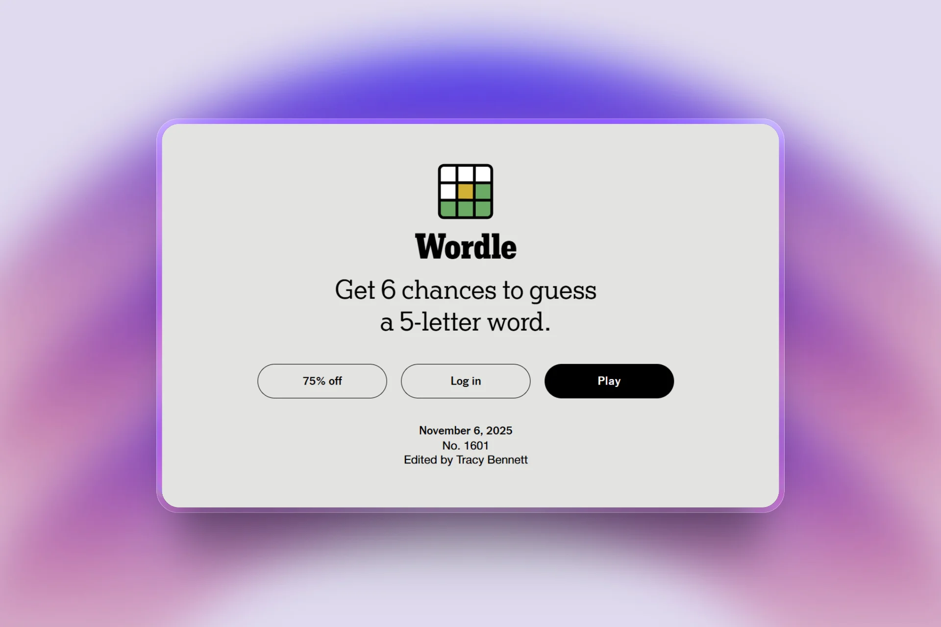 Today NYT Wordle Answers #1601 Of Thursday(Nov 6, 2025)